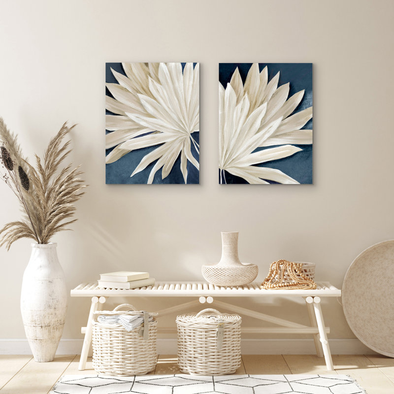 Red Barrel Studio® 2 Piece Wrapped Canvas & Framed Print Set - Blue Dry Palms by PI Creative Art ...